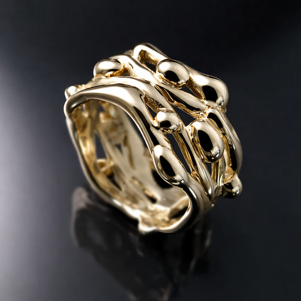 Unique Organic Statement Ring in 14K Yellow Gold | Modern Wide Band ...